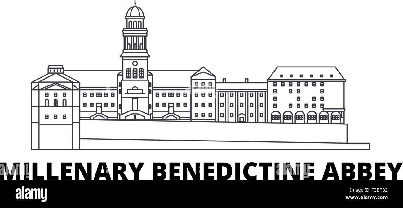 Hungary, Millenary Benedictine Abbey line travel skyline set. Hungary ...