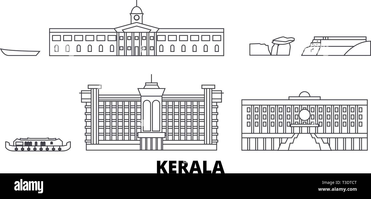 India, Kerala line travel skyline set. India, Kerala outline city ...