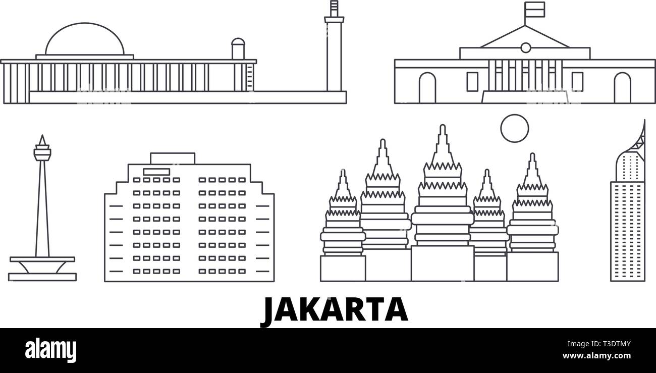 Indonesia, Jakarta line travel skyline set. Indonesia, Jakarta outline ...