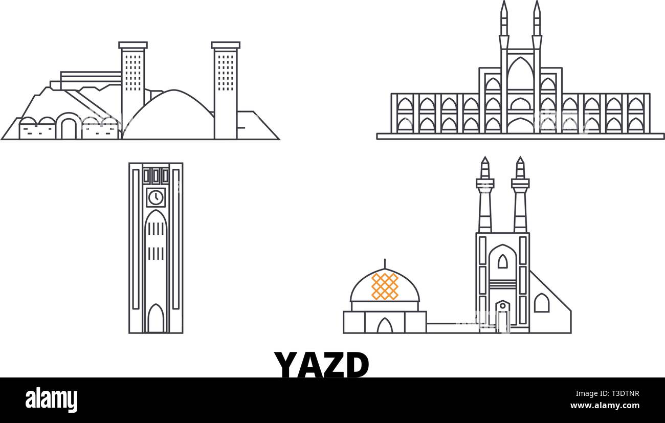 Iran, Yazd line travel skyline set. Iran, Yazd outline city vector ...