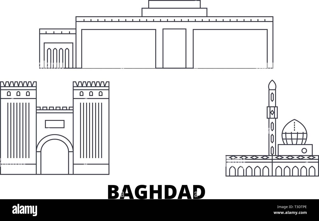 Iraq, Baghdad City line travel skyline set. Iraq, Baghdad City outline ...