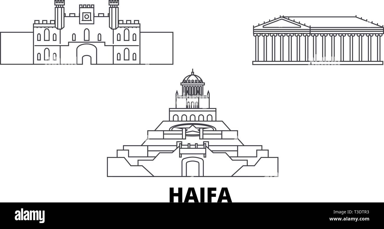 Israel, Haifa line travel skyline set. Israel, Haifa outline city ...