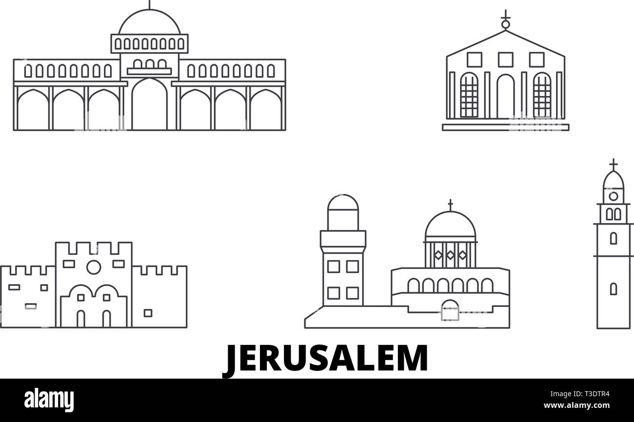 Israel, Jerusalem line travel skyline set. Israel, Jerusalem outline ...