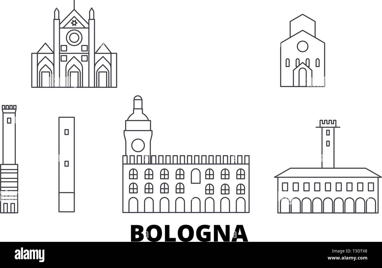Italy, Bologna line travel skyline set. Italy, Bologna outline city ...
