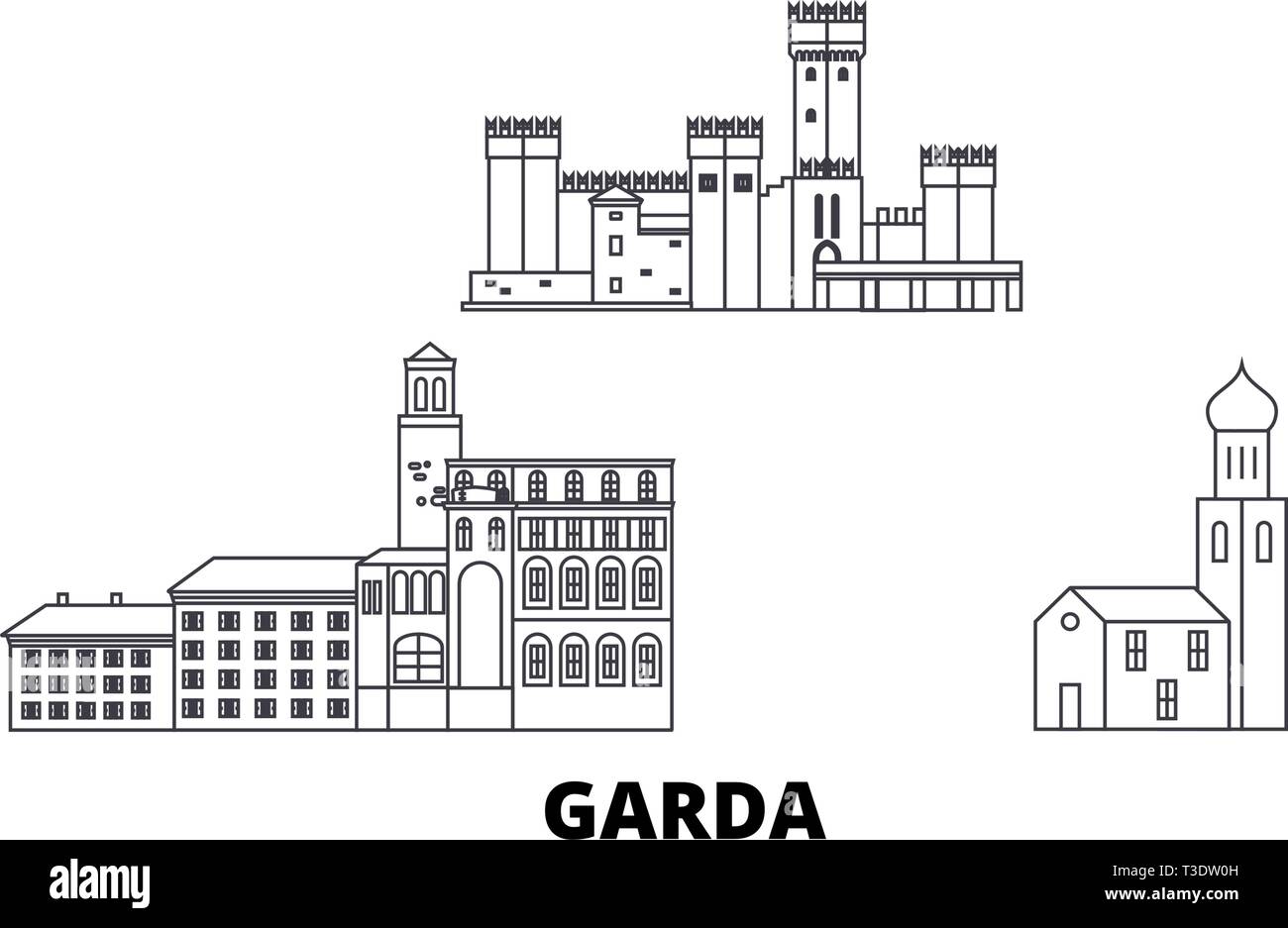 Italy, Garda line travel skyline set. Italy, Garda outline city vector ...