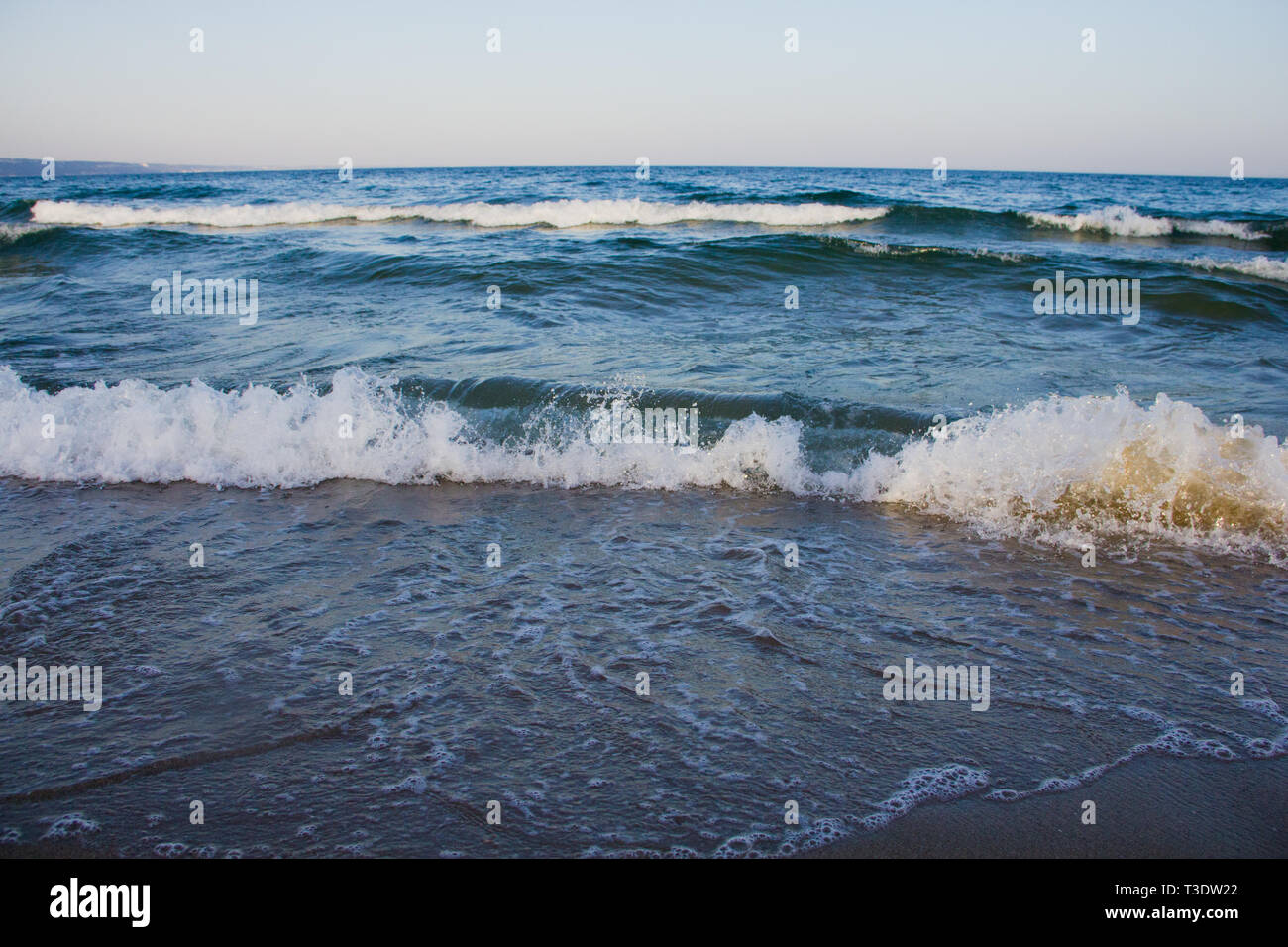 Sea waves and sandy beach , Black sea , Kranevo , Bulgaria Stock Photo ...