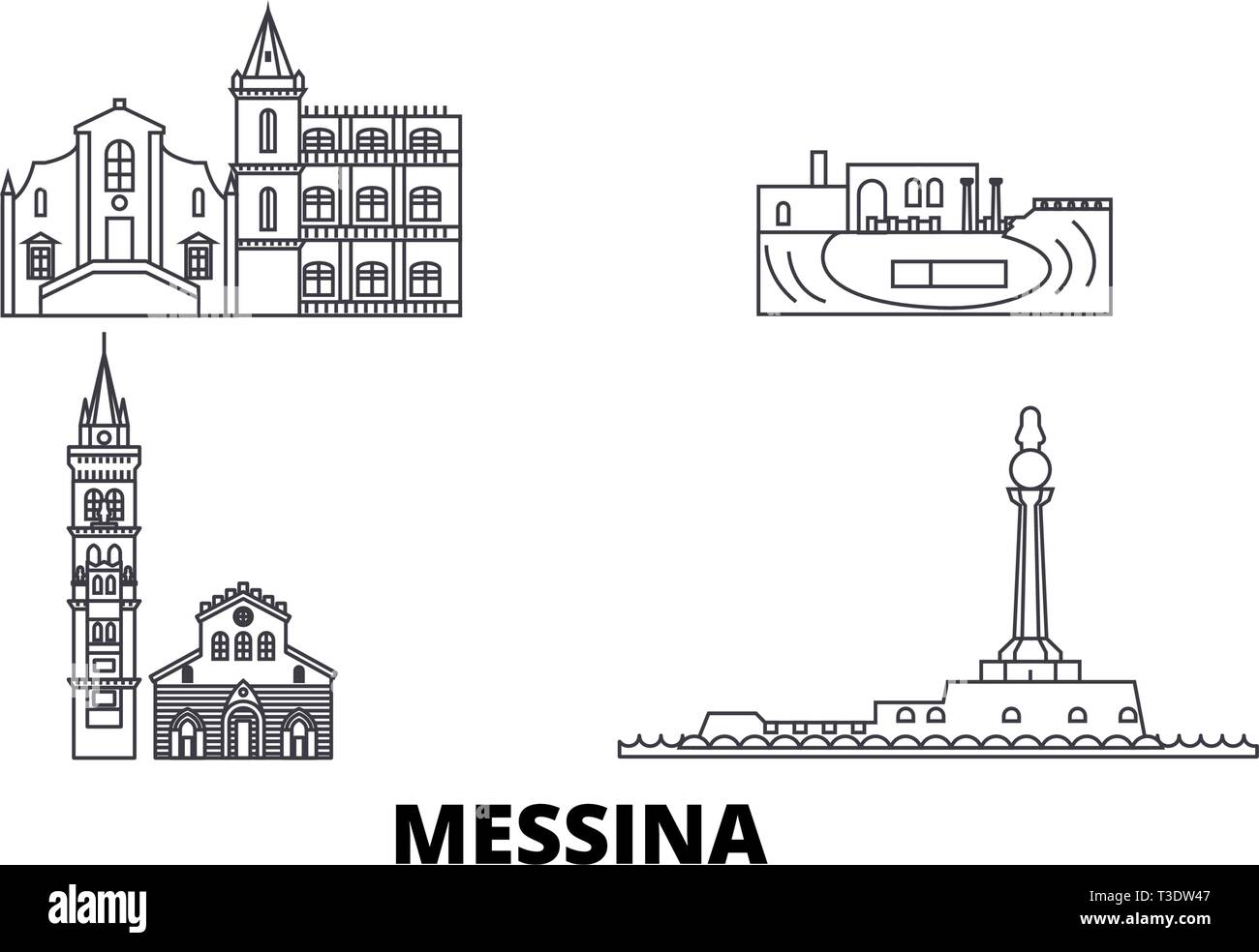 Italy, Messina line travel skyline set. Italy, Messina outline city ...