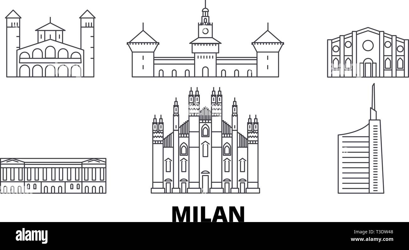 Italy, Milan line travel skyline set. Italy, Milan outline city vector ...