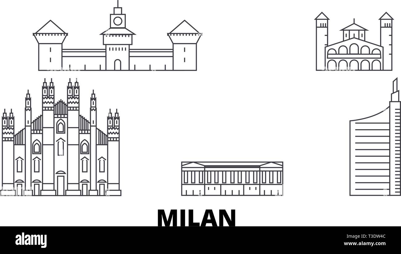Italy, Milan City line travel skyline set. Italy, Milan City outline ...
