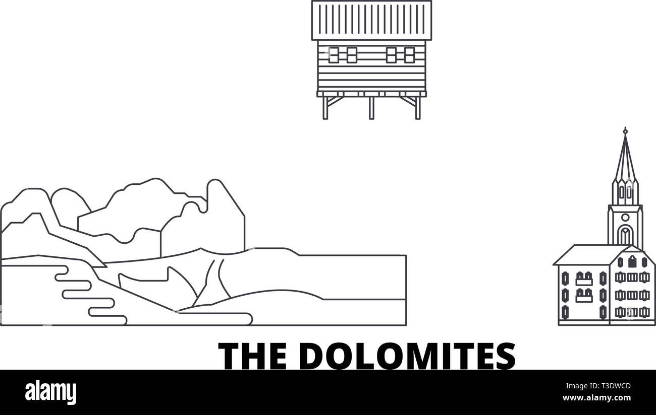 Italy, The Dolomites line travel skyline set. Italy, The Dolomites ...