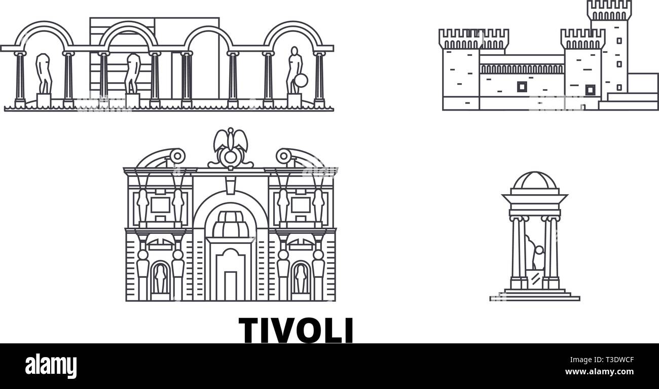 Italy, Tivoli line travel skyline set. Italy, Tivoli outline city ...
