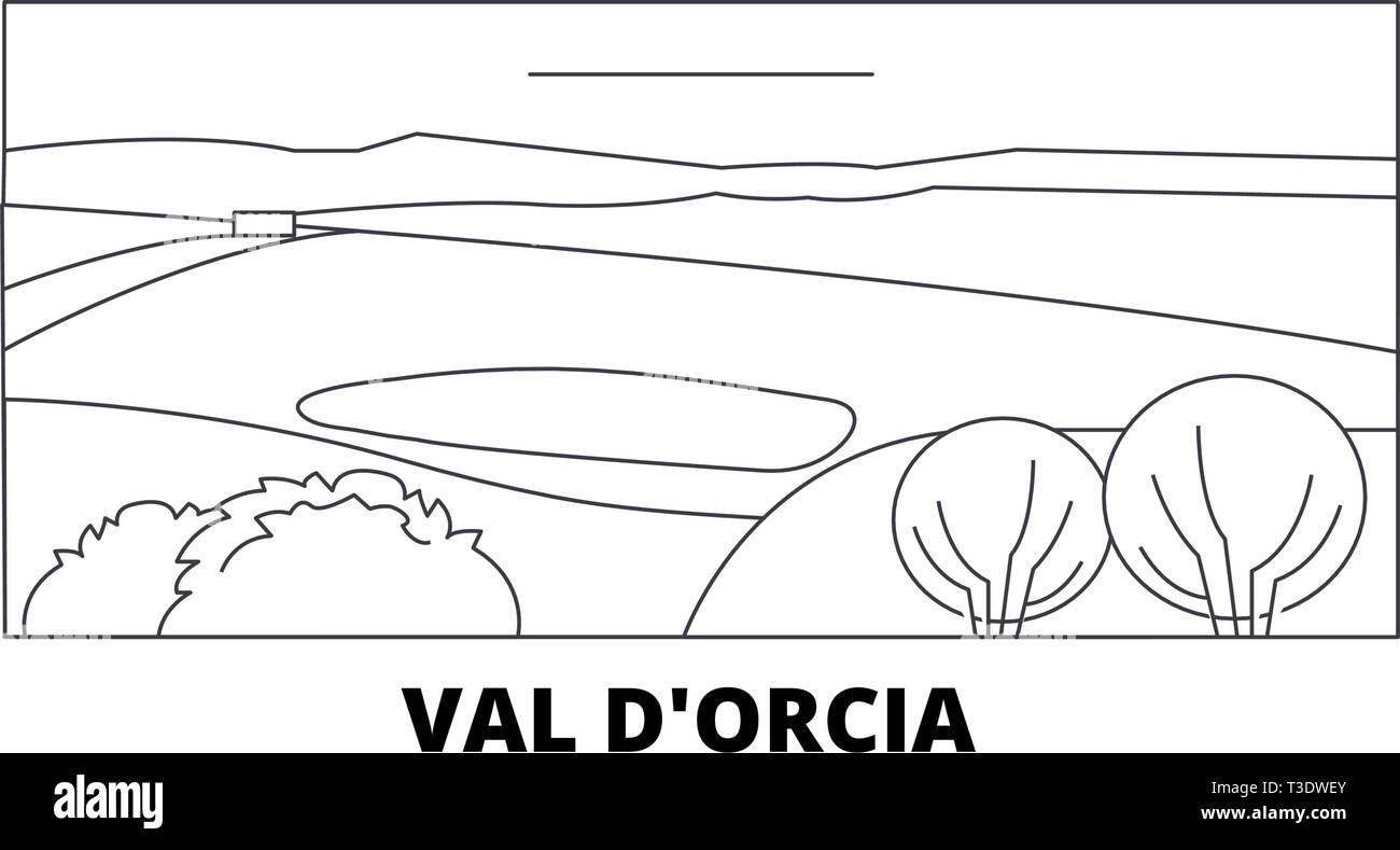 Italy, Val D'orcia line travel skyline set. Italy, Val D'orcia outline ...