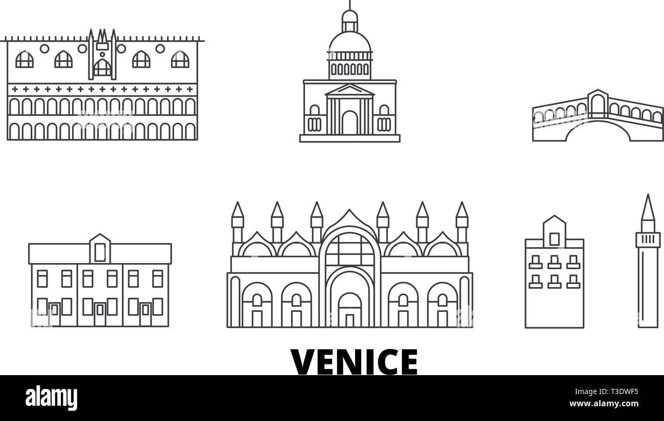 Italy, Venice line travel skyline set. Italy, Venice outline city ...