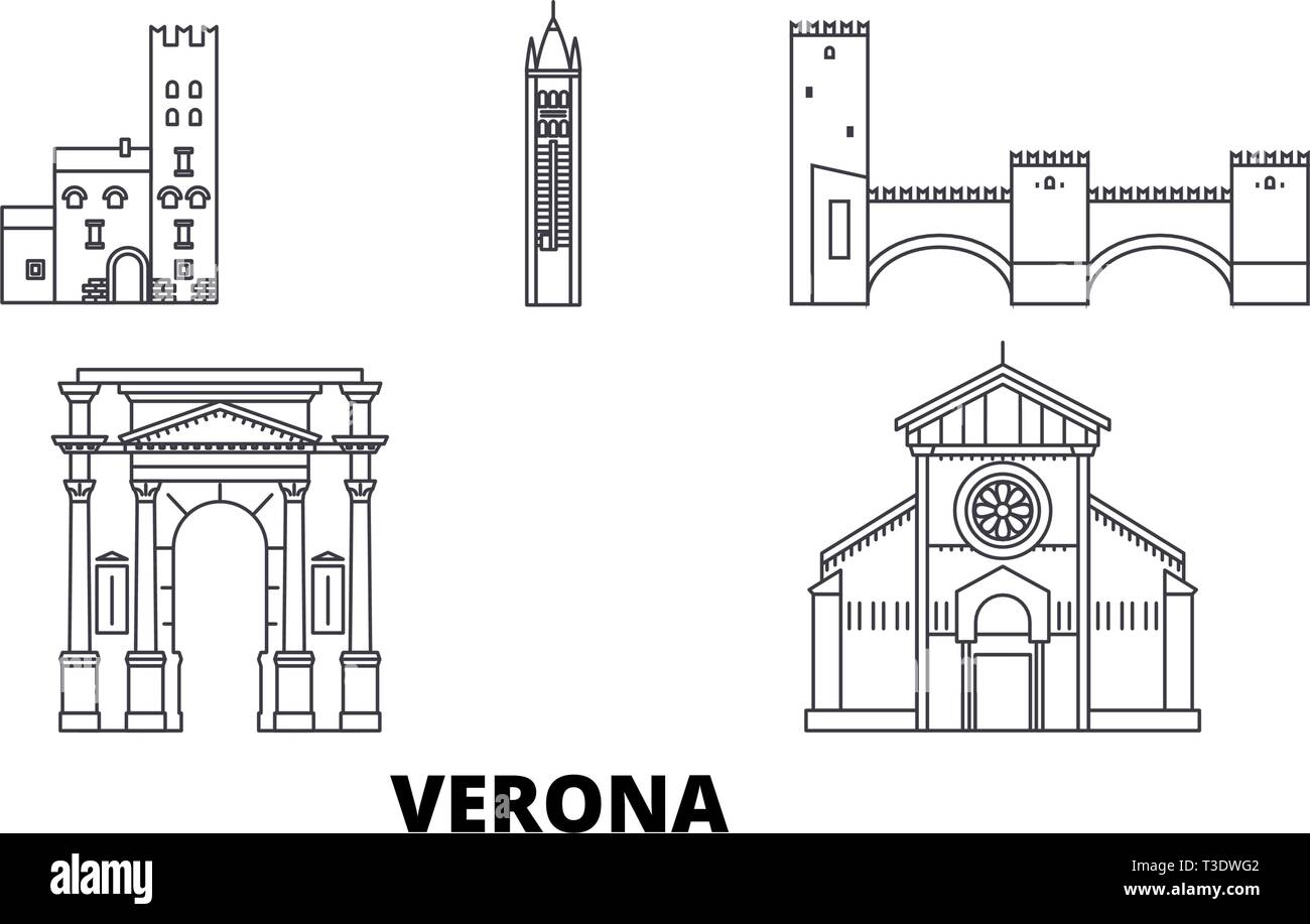 Italy, Verona City line travel skyline set. Italy, Verona City outline ...