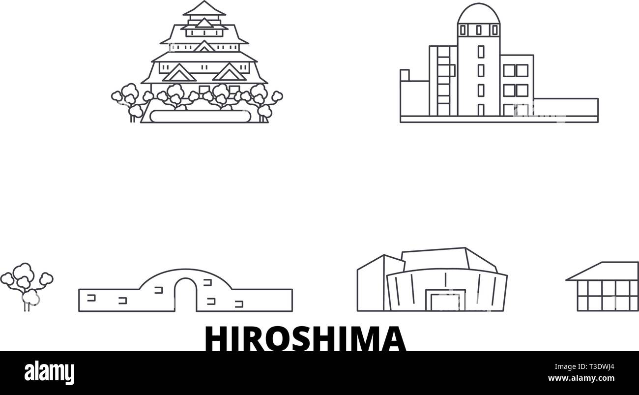 Japan, Hiroshima line travel skyline set. Japan, Hiroshima outline city ...