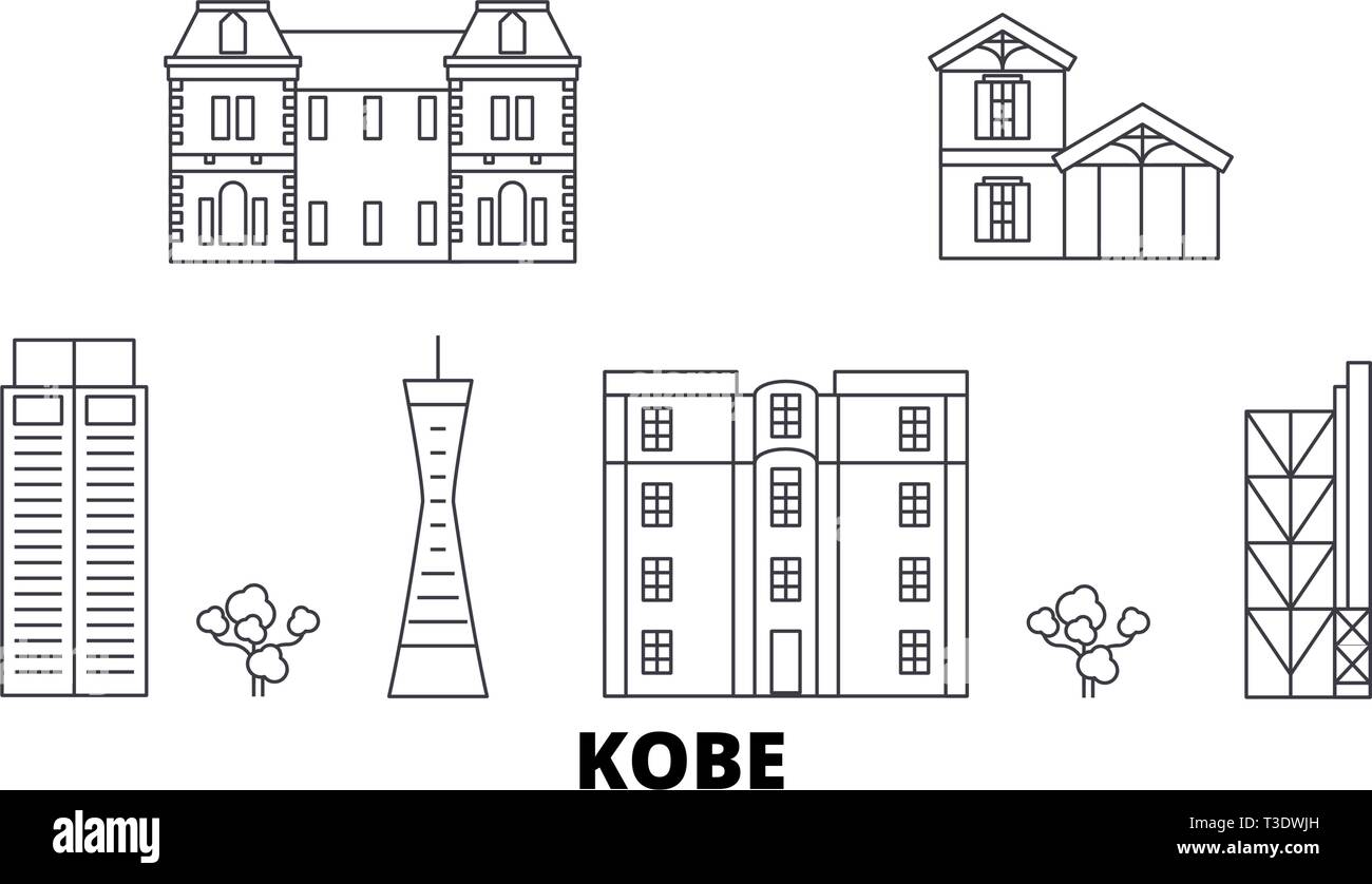 Japan, Kobe line travel skyline set. Japan, Kobe outline city vector ...