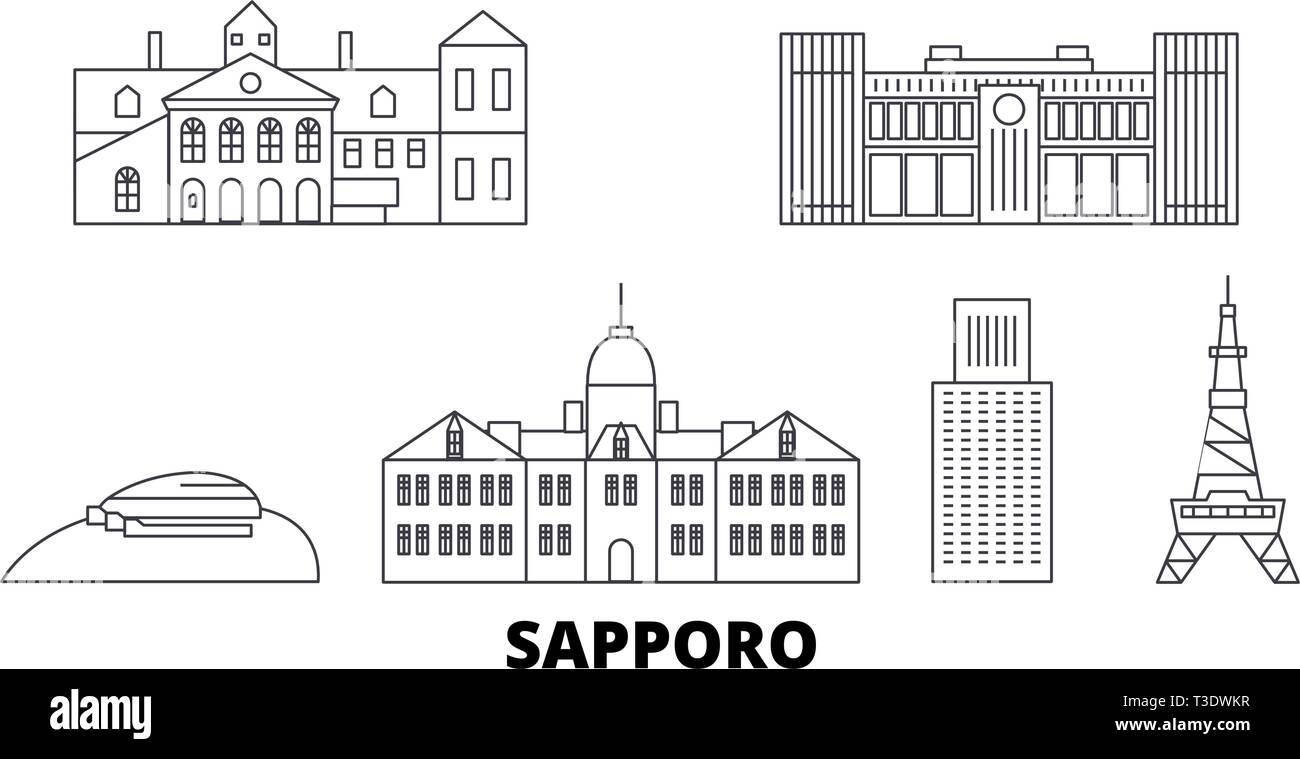 Japan, Sapporo line travel skyline set. Japan, Sapporo outline city ...