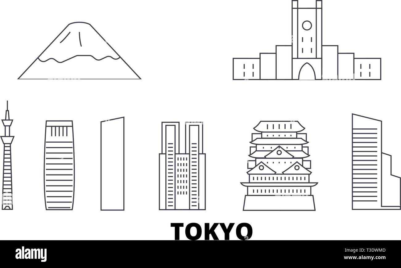Japan, Tokyo City line travel skyline set. Japan, Tokyo City outline ...