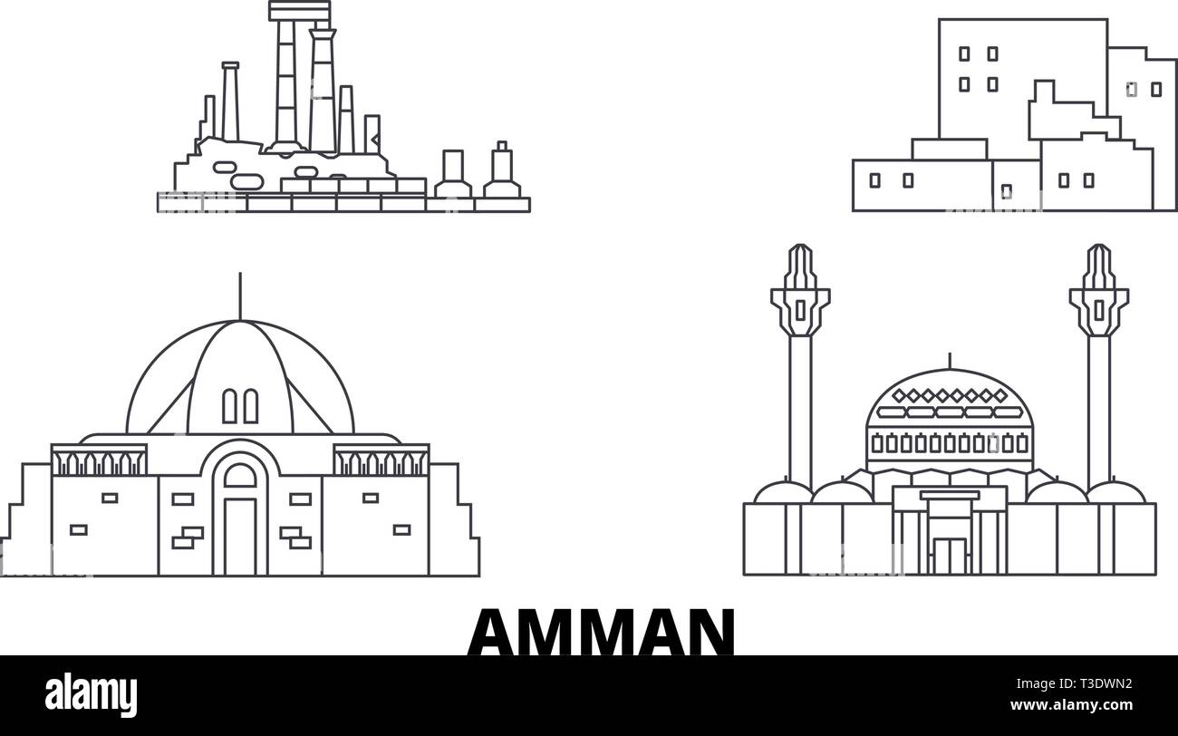 Jordan, Amman line travel skyline set. Jordan, Amman outline city ...