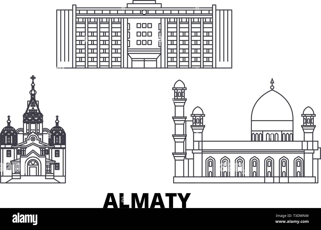 Kazakhstan, Almaty line travel skyline set. Kazakhstan, Almaty outline ...