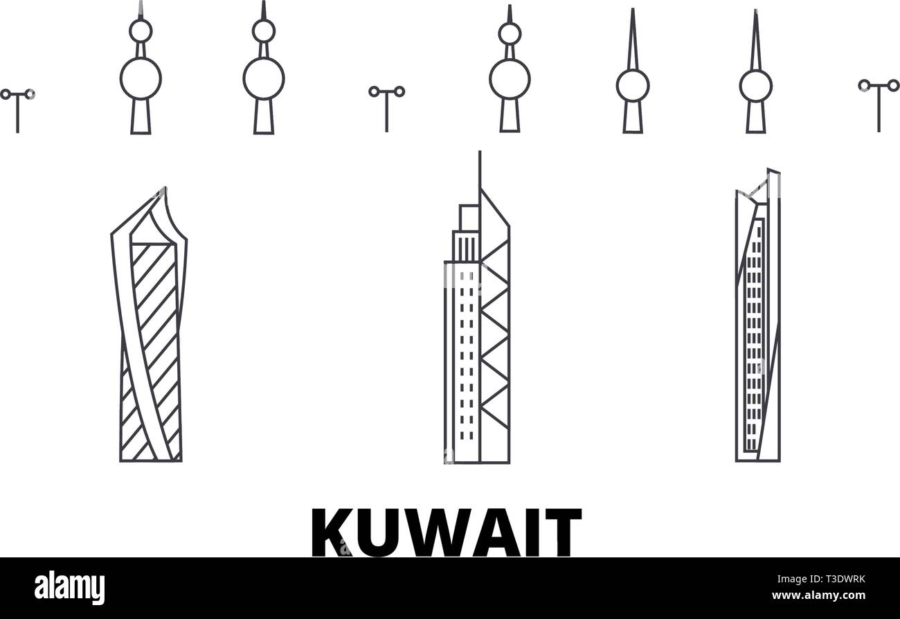 Kuwait, Kuwait line travel skyline set. Kuwait, Kuwait outline city ...
