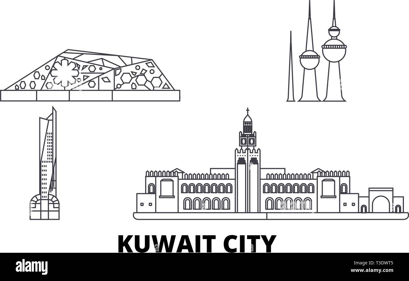 Kuwait, Kuwait City line travel skyline set. Kuwait, Kuwait City ...