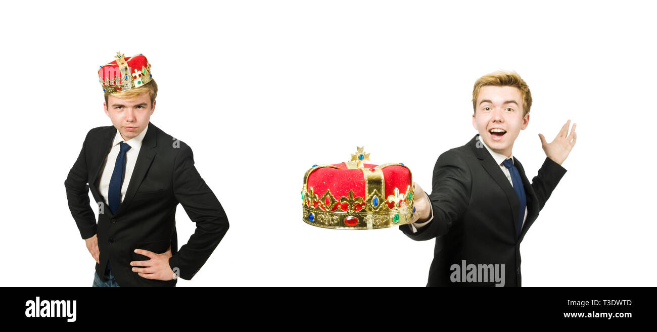Businessman with crown isolated on white Stock Photo - Alamy