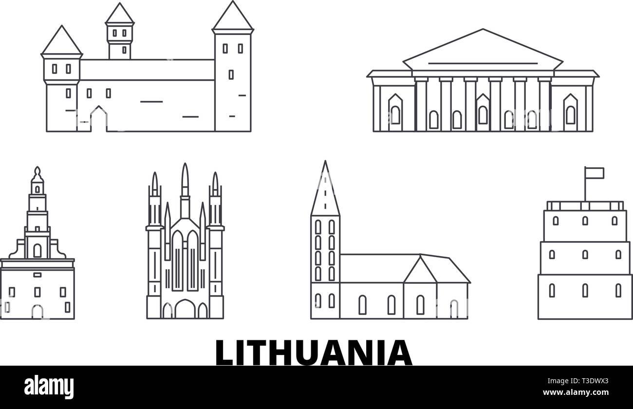 Lithuania line travel skyline set. Lithuania outline city vector ...