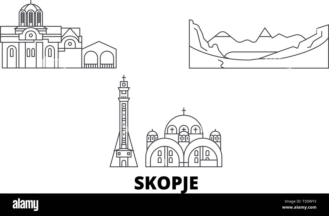 Macedonia, Skopje line travel skyline set. Macedonia, Skopje outline ...