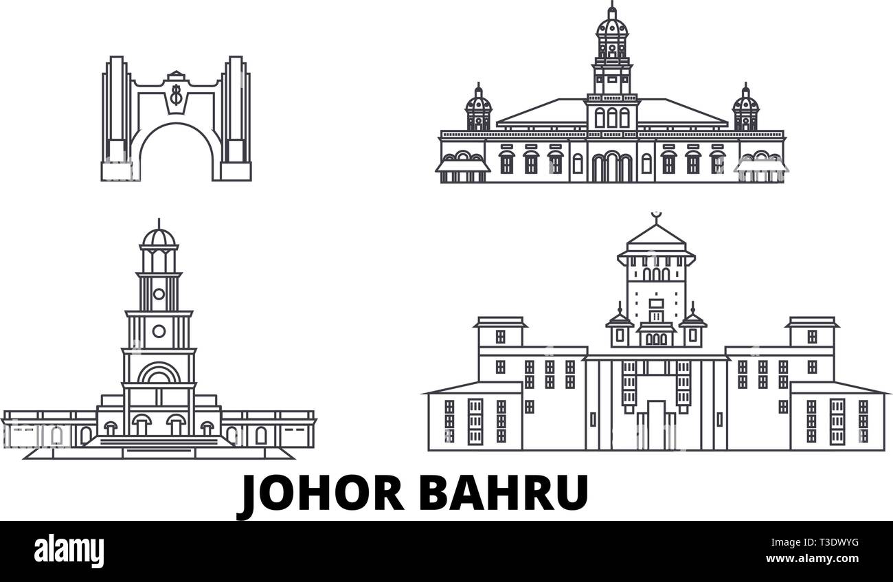 Malaysia, Johor Bahru line travel skyline set. Malaysia, Johor Bahru ...