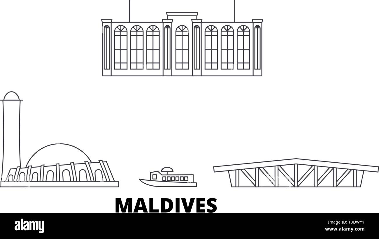 Maldives line travel skyline set. Maldives outline city vector ...