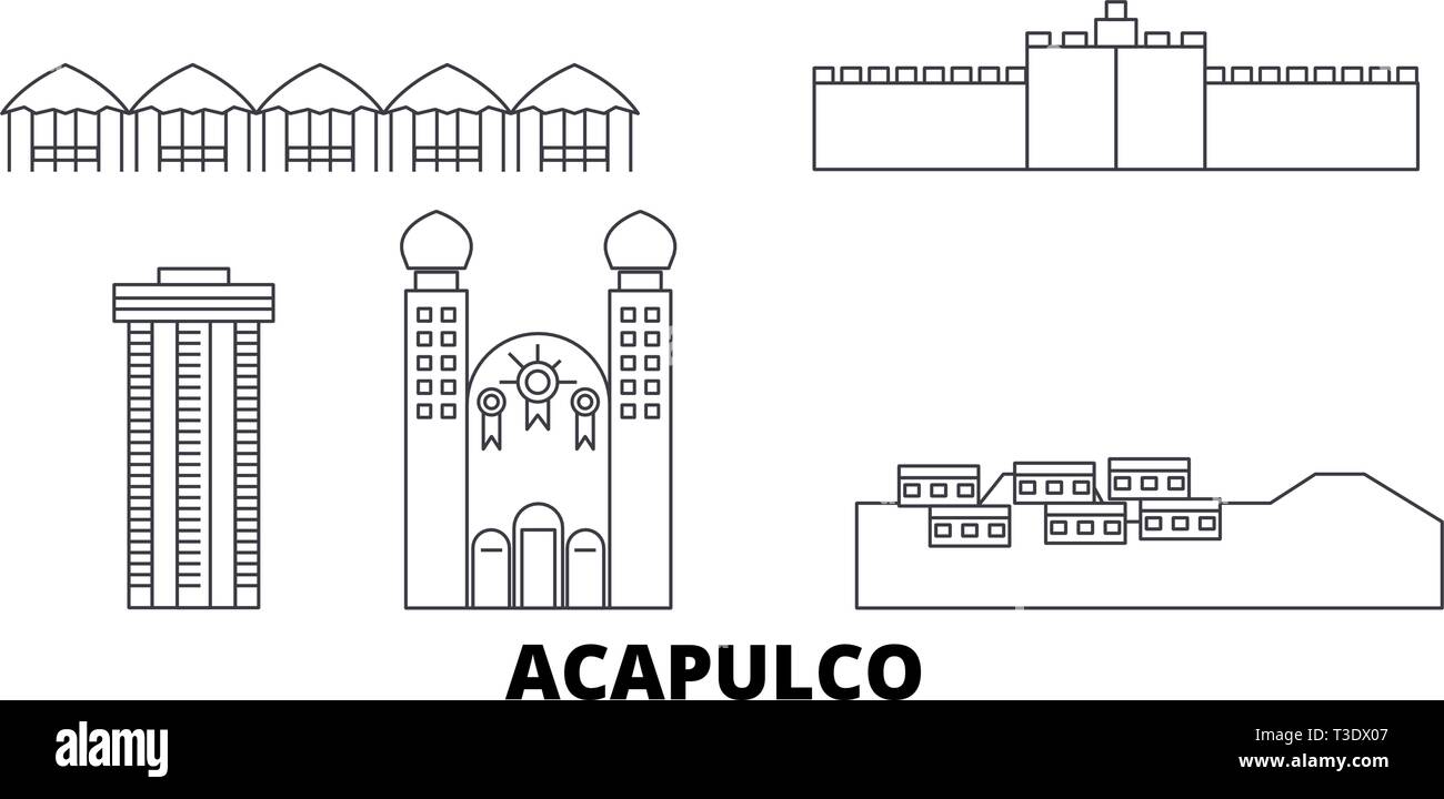 Mexico, Acapulco line travel skyline set. Mexico, Acapulco outline city ...