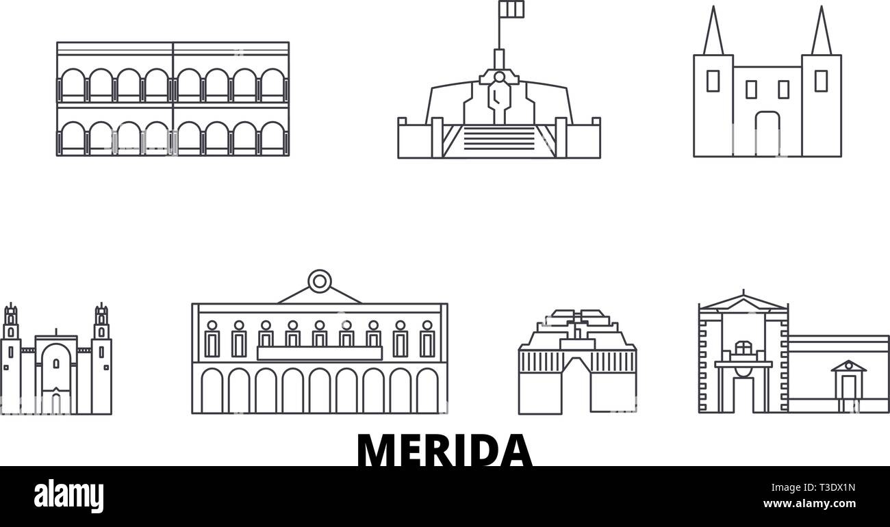 Mexico, Merida line travel skyline set. Mexico, Merida outline city ...