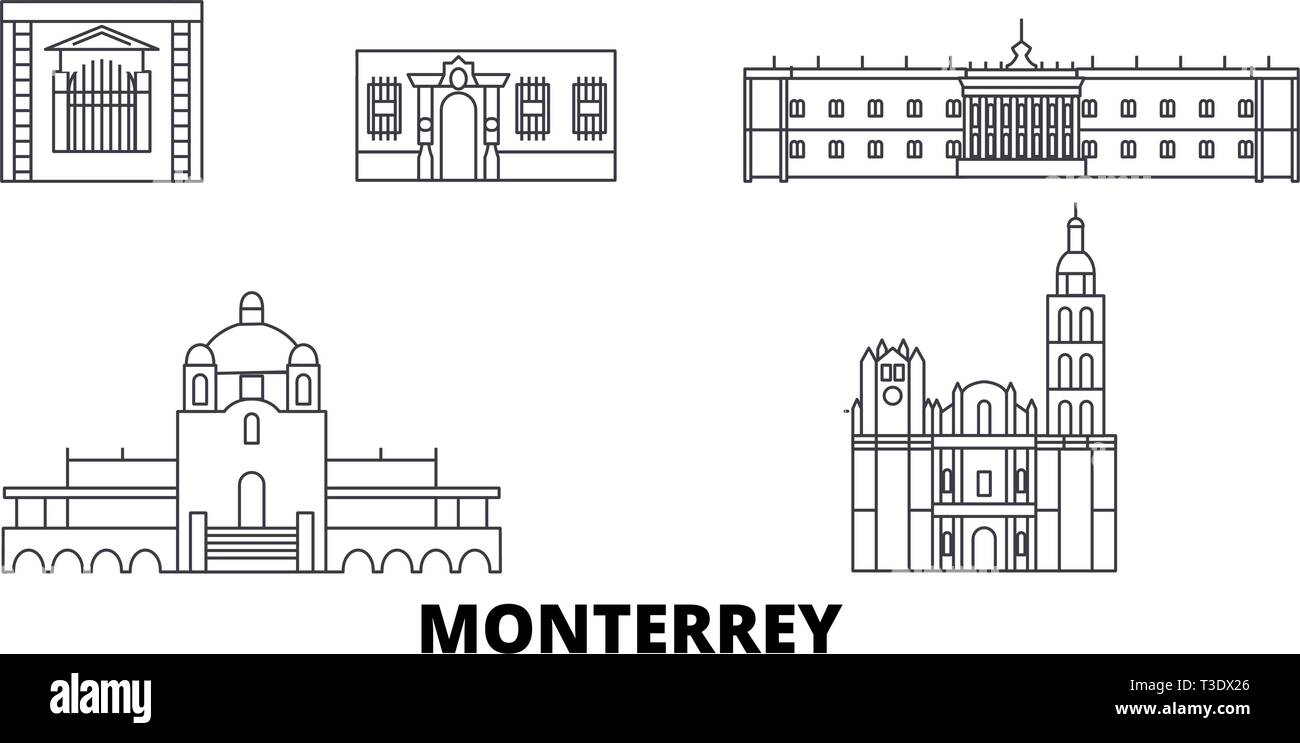 Mexico, Monterrey line travel skyline set. Mexico, Monterrey outline ...