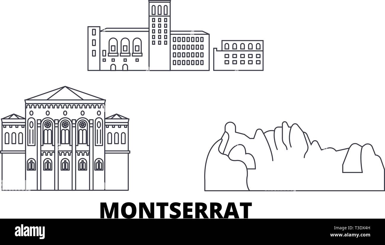 Montserrat line travel skyline set. Montserrat outline city vector ...