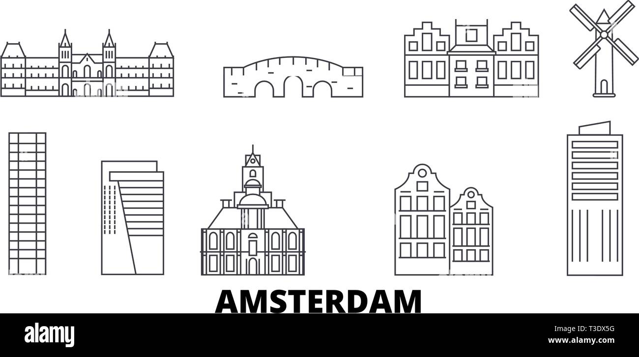 Netherlands, Amsterdam City line travel skyline set. Netherlands ...
