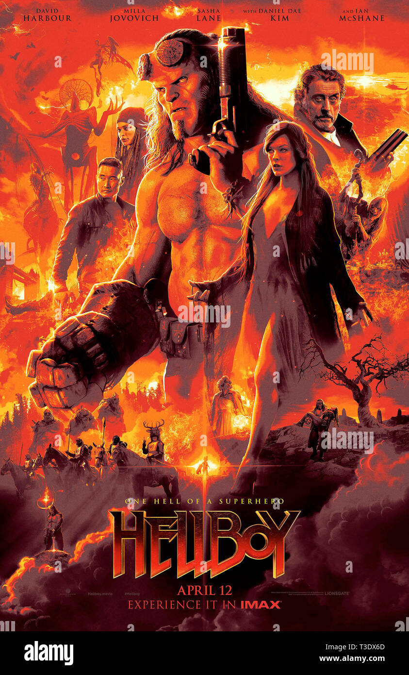 HELLBOY, advance poster, from left: Daniel Dae Kim, Sasha Lane, David Harbour as Hellboy, Milla ...