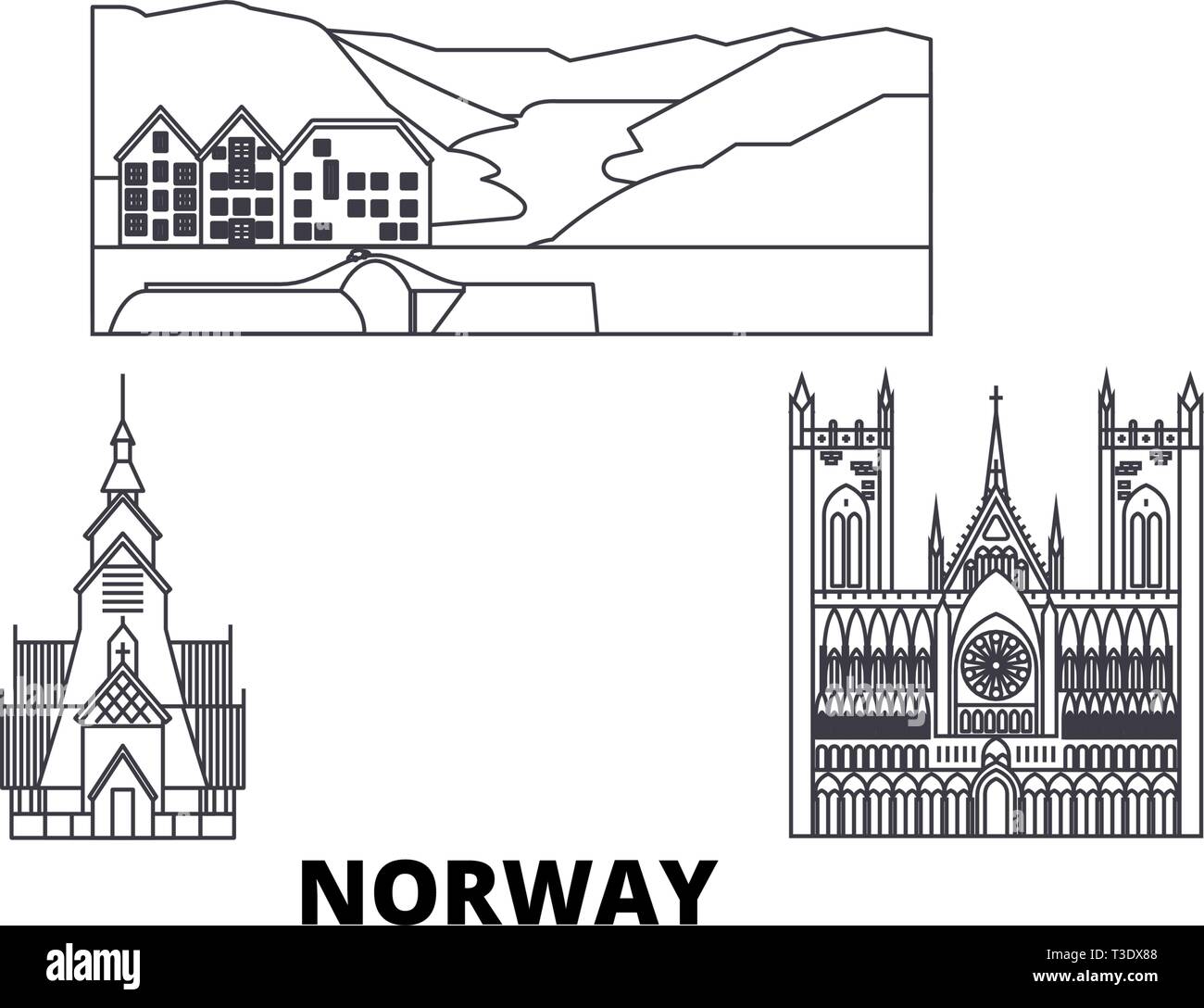 Norway line travel skyline set. Norway outline city vector illustration ...