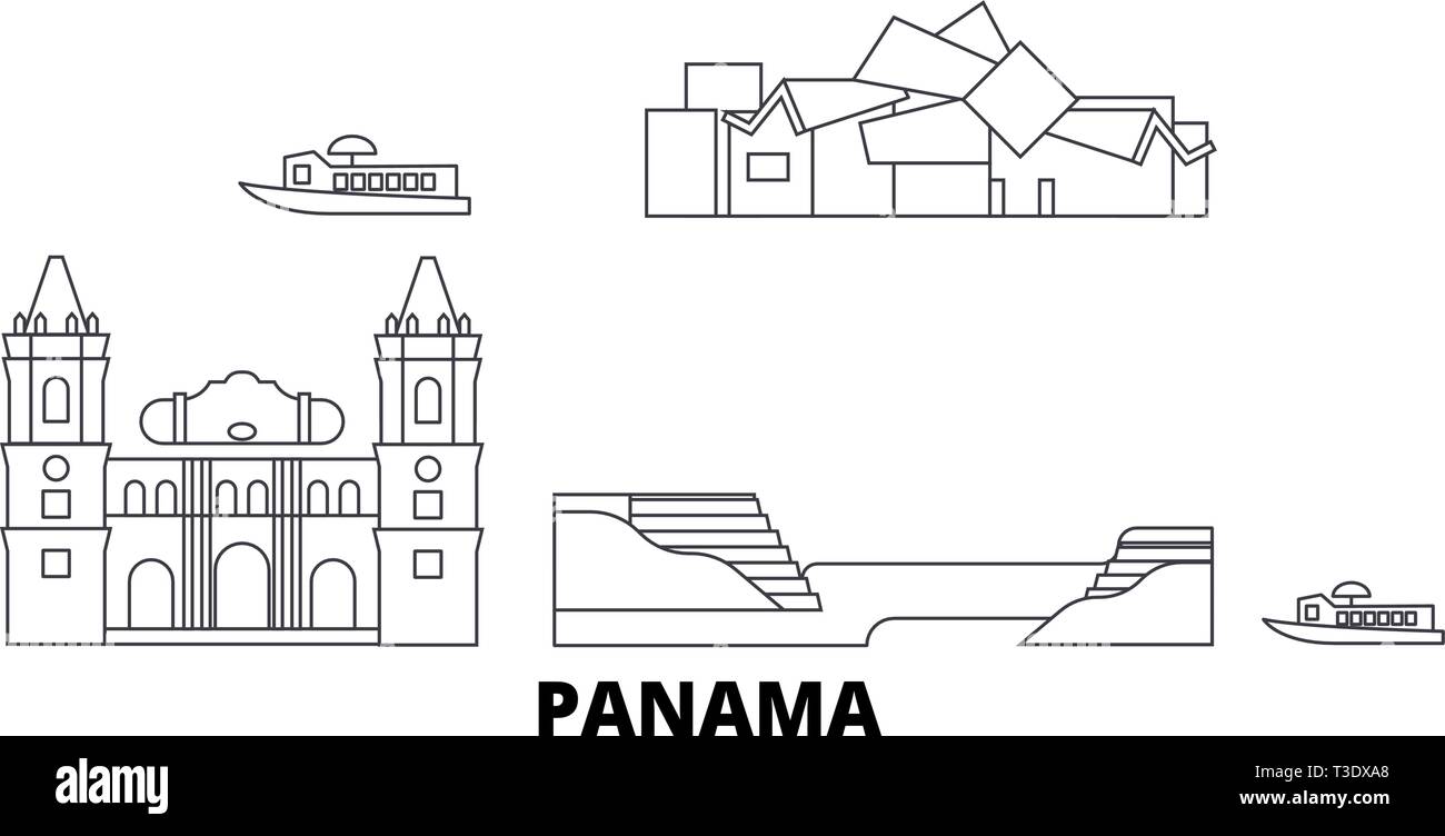 Panama line travel skyline set. Panama outline city vector illustration ...