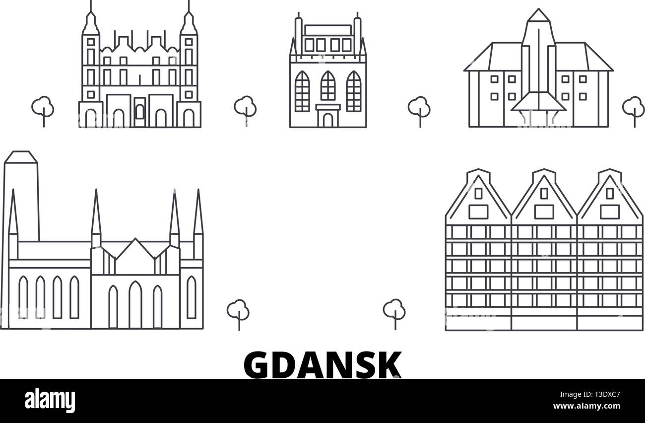 Poland, Gdansk line travel skyline set. Poland, Gdansk outline city ...