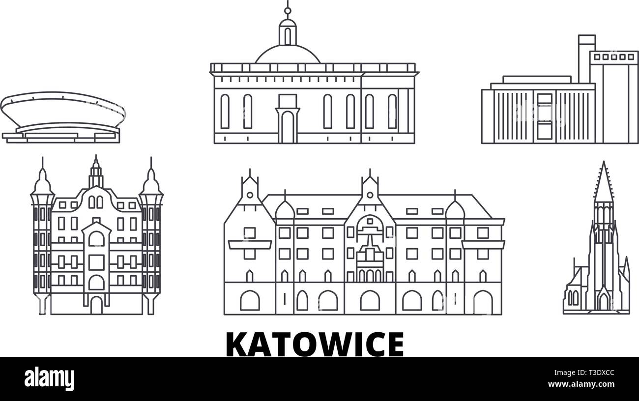 Poland, Katowice line travel skyline set. Poland, Katowice outline city ...