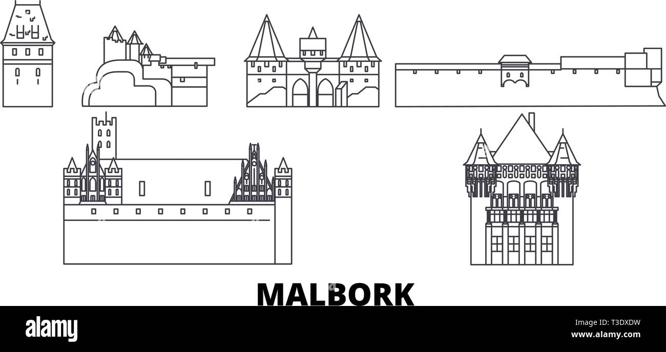 Poland, Malbork line travel skyline set. Poland, Malbork outline city ...