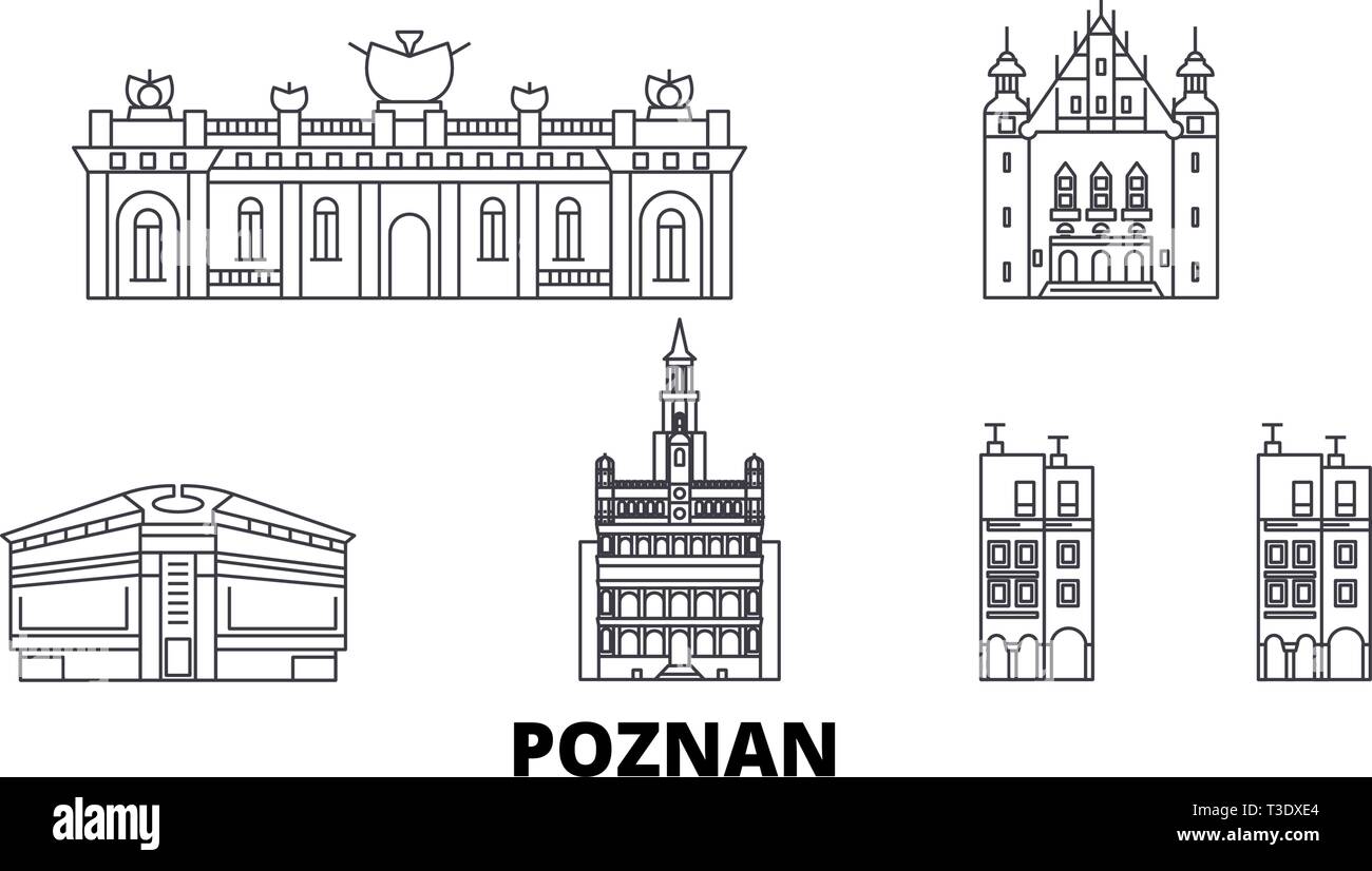 Poland, Poznan line travel skyline set. Poland, Poznan outline city ...