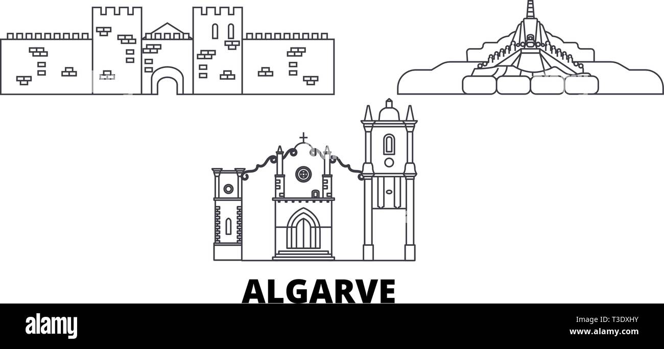 Portugal, Algarve line travel skyline set. Portugal, Algarve outline ...