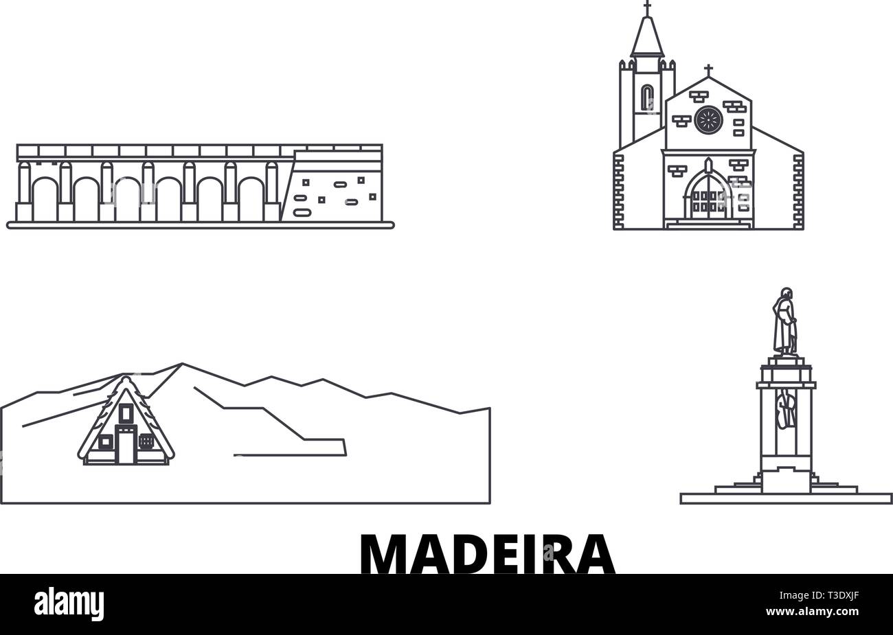 Portugal, Madeira line travel skyline set. Portugal, Madeira outline ...