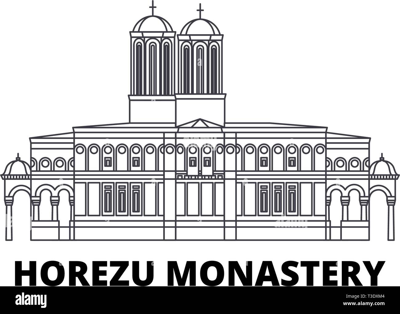 Romania, Horezu Monastery line travel skyline set. Romania, Horezu ...