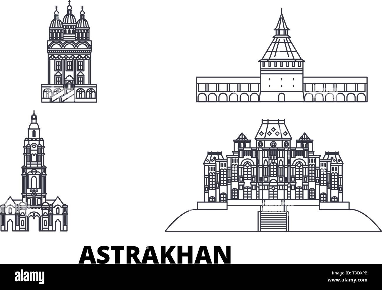 Russia, Astrakhan line travel skyline set. Russia, Astrakhan outline ...