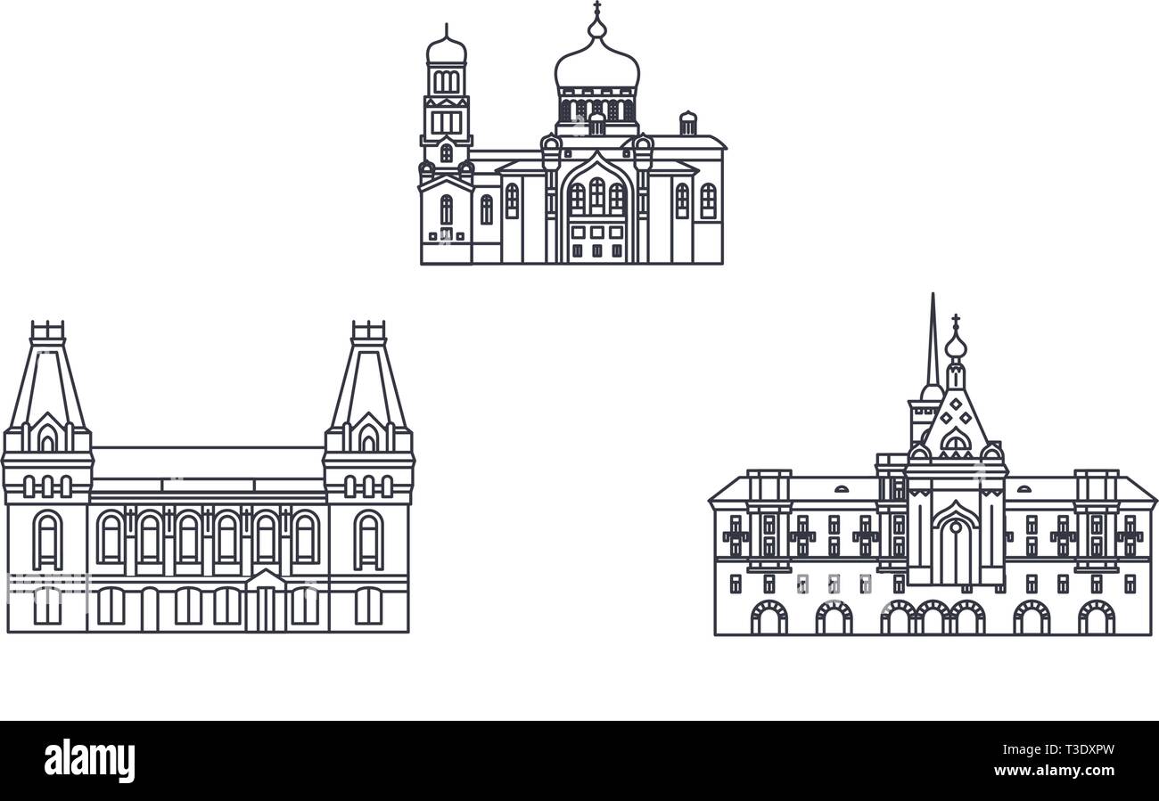 Russia, Barnaul line travel skyline set. Russia, Barnaul outline city ...