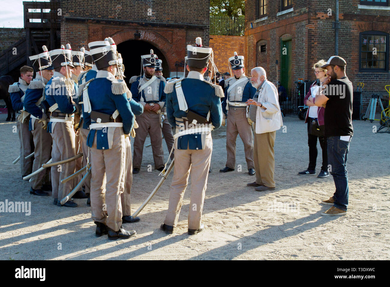 PETERLOO, Director Mike Leigh (wearing light jacket at right), on set ...