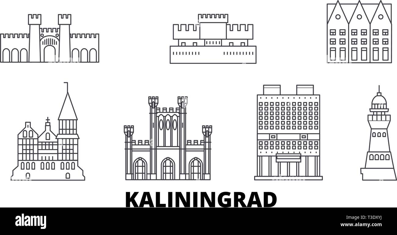 Russia, Kaliningrad line travel skyline set. Russia, Kaliningrad ...